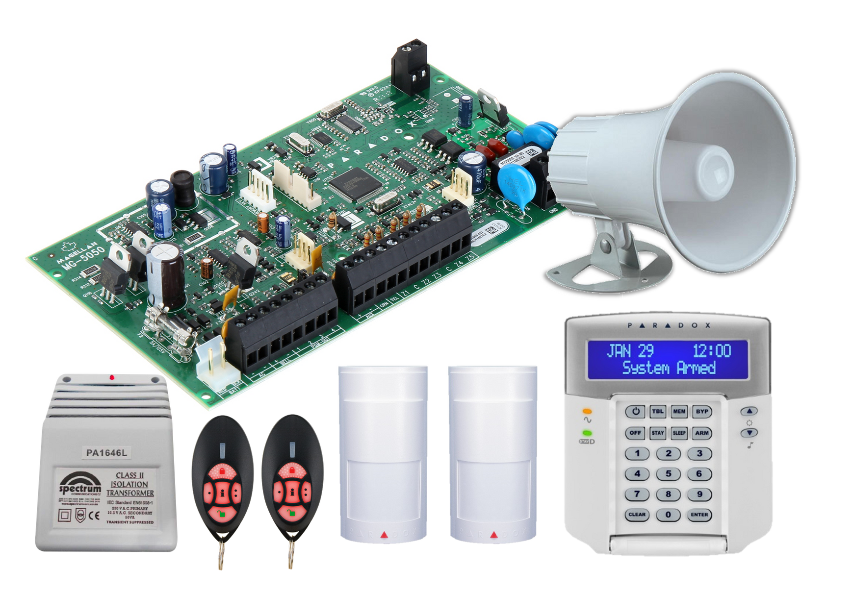 Paradox MG5050 K32 LCD Keypad 2xPMD2 Full Alarm Kit - PA9526 — SecureRite